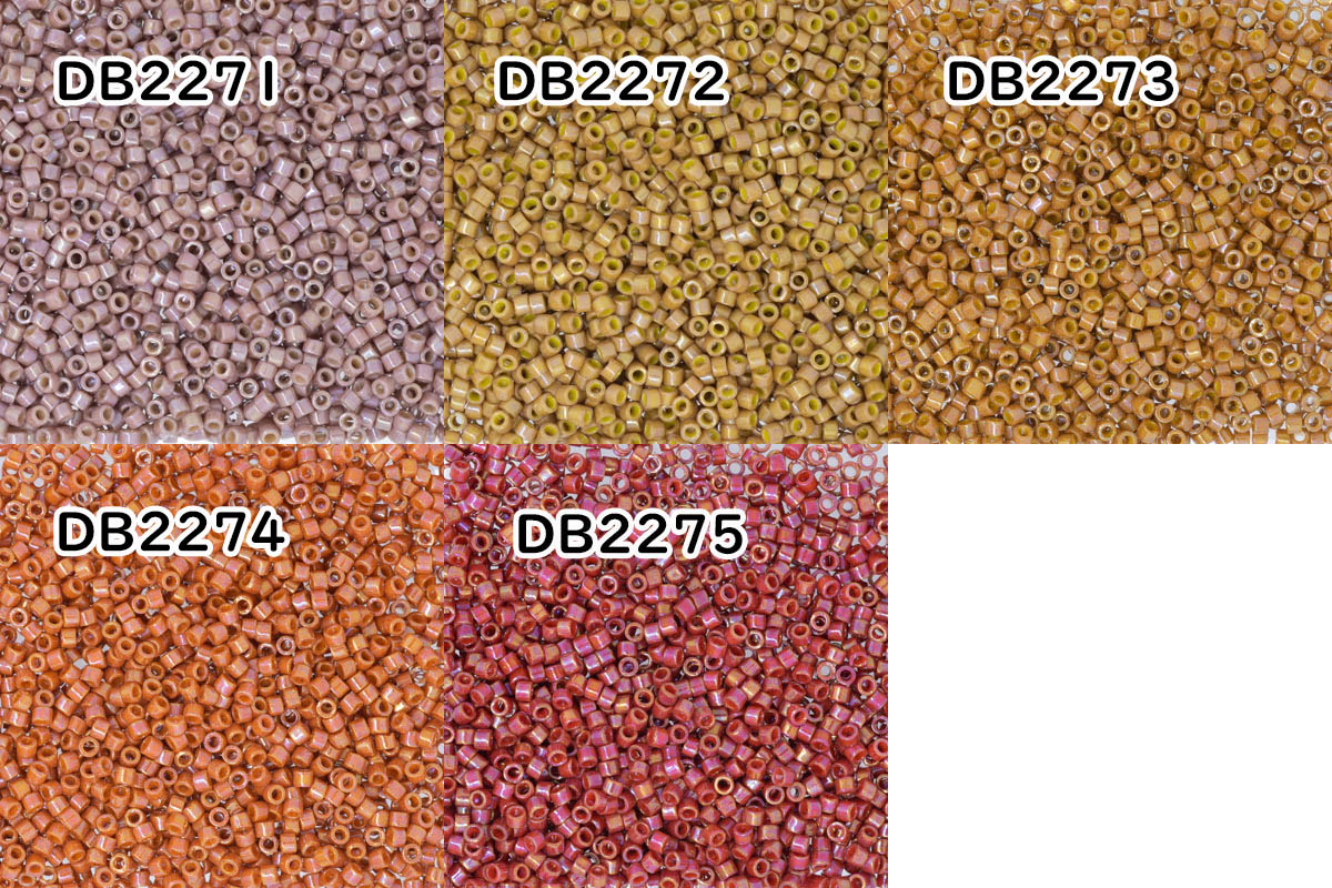 MIYUKI ミユキのデリカビーズが最大20%OFF! 内容量：約20g カラー/種類 DB2271 濃アイボリーギョクAB着色/ギョク、ツヤ有り、レインボー DB2272 黄ギョクAB着色/ギョク、ツヤ有り、レインボー DB2273 濃黄...