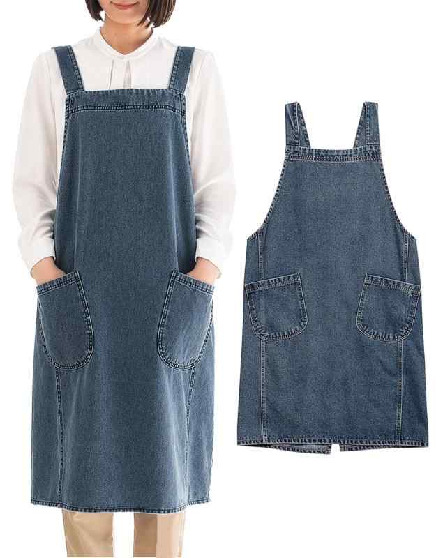 [HARY SHOP] エプロン メンズ レディース 保育士 おしゃれ かぶるだけ デニム バッククロス 大きいサイズ 男女兼用 ガーデン カフェ 綿100％様々なシーンで利用できるオシャレなデニム エプロン