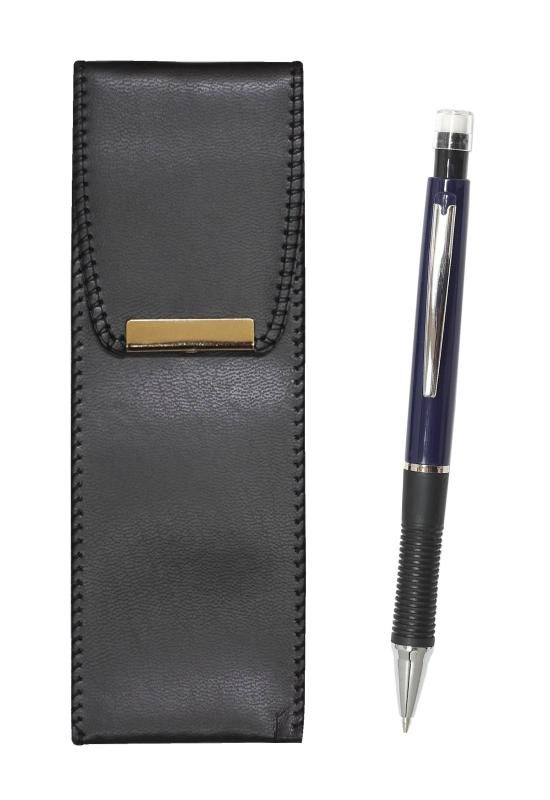エコレザーペンケース黒 メタルポイントシャープペン 5個パック 青 T23-BR-B-WZ13SP-L-55セット入り人工皮革ペンケースとシャープペン（青軸）のセットケース 材質：人工皮革 サイズ：163mm×55mm×8mmペン 材質：樹...