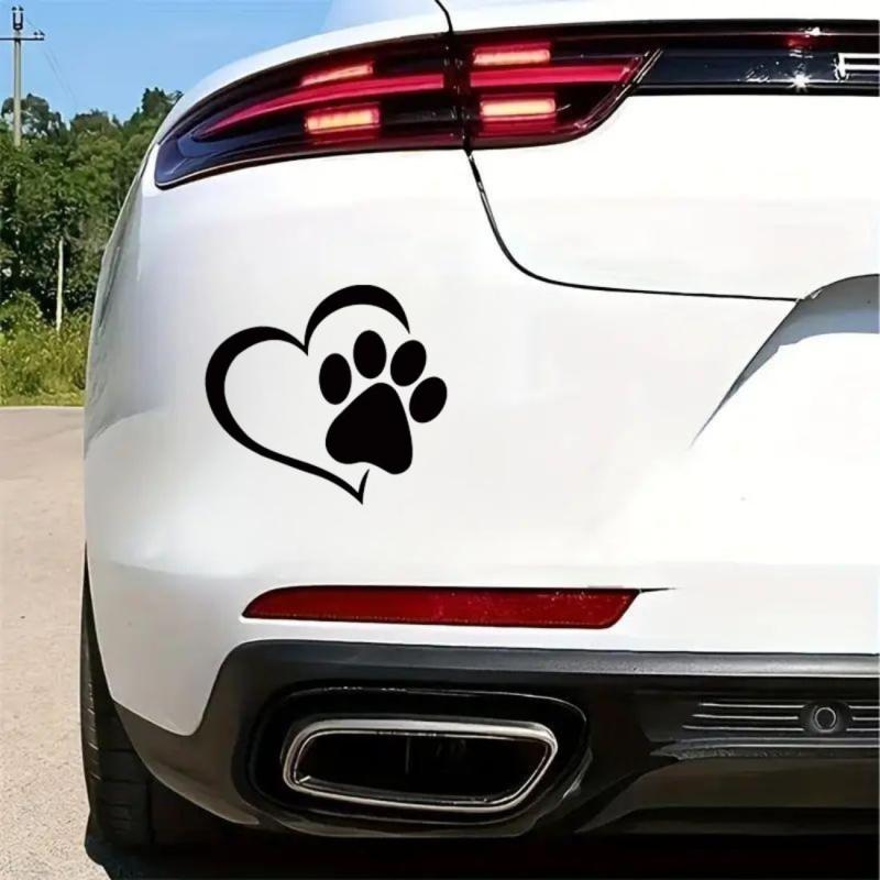 ハート型犬の足跡プリントカーウィンドウステッカー 2枚 サイズ11x10cm カーアクセサリー バンパー、トラック、SUV、ノートパソコン用耐候性ビニールステッカー |#AZ156--高品質で長持ちするビニール。鮮やかな発色で紫外線カット。...