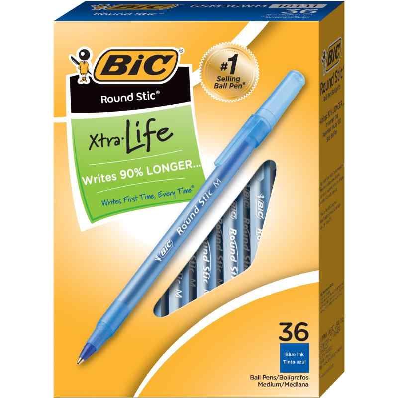 BIC ボールペン ラウンドスティック エクストラライフ ミディアムポイント 36 Count他のペンよりも平均40%長持ちします。人気のボールペン。Writes First Time, Every Timeインク残量が見える半透明バレル。...