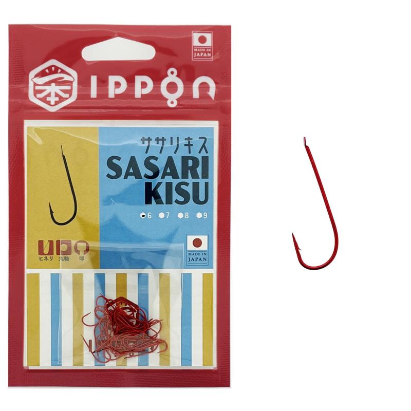IPPON (一本) ササリキス レッドコート 6号/42本入〜9号/42本入 キス針 日本製 釣り針 フックキス用に設計された針口に入りさえすればどこにでも刺さる向こう合わせ仕様ヒネリ加工の刺さりが良い袖型ヒネリ・丸軸・叩