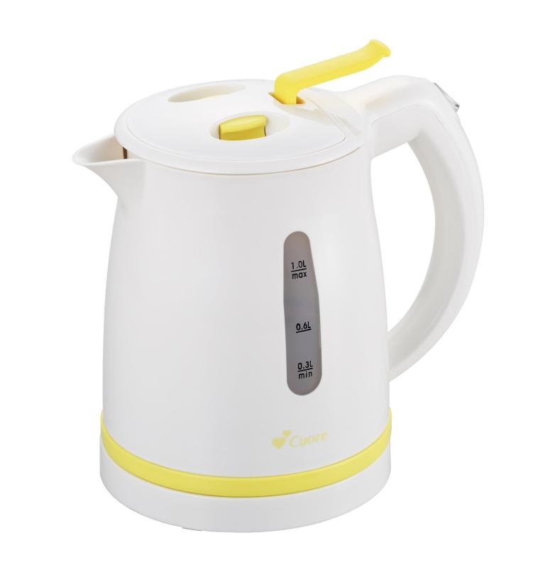 丸山 クオーレ 電気ケトル 1.0L 湯沸かし 少量 転倒湯漏れ防止機能 CU-205EK転倒湯漏れ防止機能付きの電気ケトルです。定格電源：AC100V-900W(50/60Hz)、コードの長さ:約1.2m外形寸法：(約)幅22×奥行14....