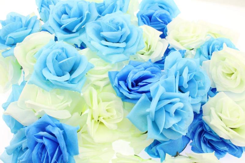 Olive-G 薔薇 造花 3色 50個セット （青 水色 白） ブライダル パーティーに薔薇の造花3色をセットにしました。（青10個　水色15個　白25個）結婚式や披露宴のウエディングブーケ、ウェルカムボード、テーブルコーデ などにお勧め...