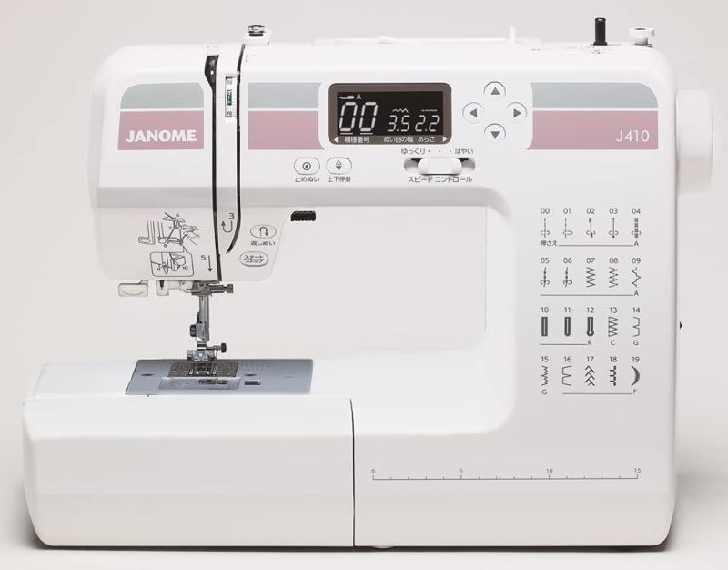 ジャノメカンタン操作のコンピュータミシンJ410自動糸調子（薄地から厚地までほとんどの生地がキレイに縫えます）ワンクッション糸通し（針穴へスピーディに糸を通すことができます。）7枚歯布送り（7枚の送り歯が布をしっかり送ります。）パワフル貫通...
