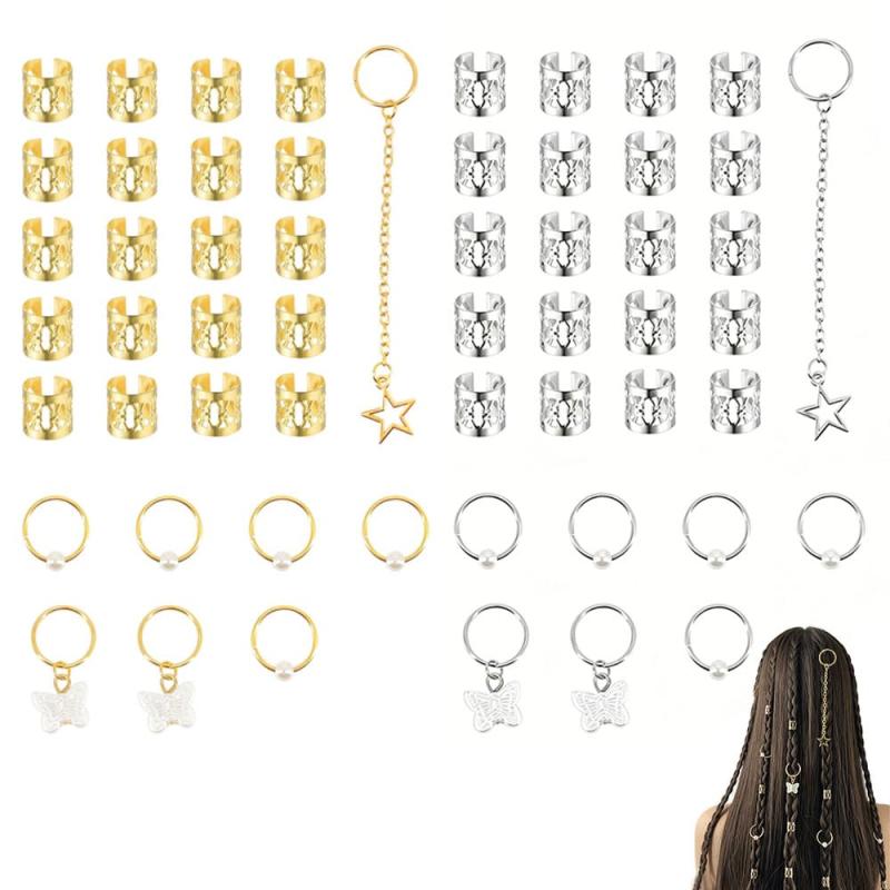 ヘアビーズ 編み込み用 56個セット ヘアアクセサリー 編み込み用 髪飾り ヘアアクセ 髪留め用リング ダンス 子供用 ヒップホップ 結婚式 DIY 手作り素材 メタルコイル ゴールド シルバー【豪華56点セット】豊富な56点ヘアアクセサリ...