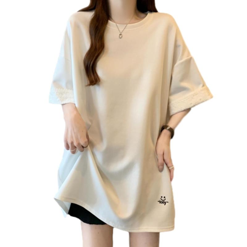 [MaadeaNoeTe] tシャツ レディース トップス 半袖 ブラウス カットソー レース プルオーバー クルーネック 刺繍 花柄 ファッション 可愛い 大きいサイズ 着痩せ 通勤 春 夏 秋