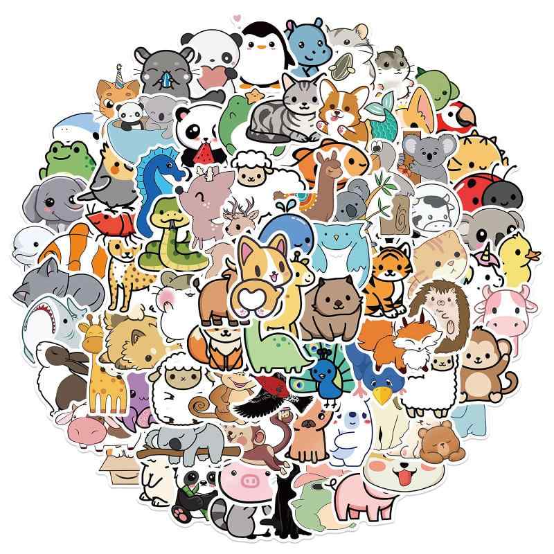 かわいい動物ステッカー、カラフルな動物防水ステッカー、水ボトル、ラップトップ、電話、の子供のためのスケートボードステッカーのビニールかわいいステッカー