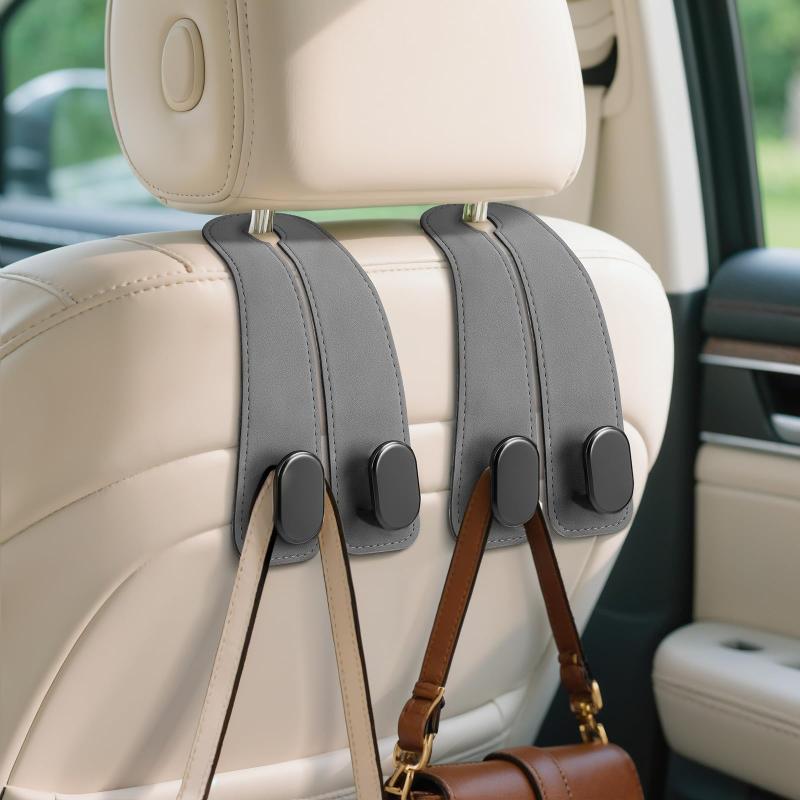 Hangerspace ヘッドレストフック 2個セット レザー＆メタル 車用 ダブルフック バッグハンガー車用 ダブルフック