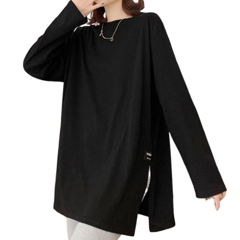 [7-livehouse] 長袖tシャツ レディース トップス ロンt 長袖 カットソー ティーシャツ きれいめ 丸首 ゆったり きれいめ 無地 重ね着 着回し おしゃれ カジュアル 通勤 黒 白 体型カバー 春 秋 冬
