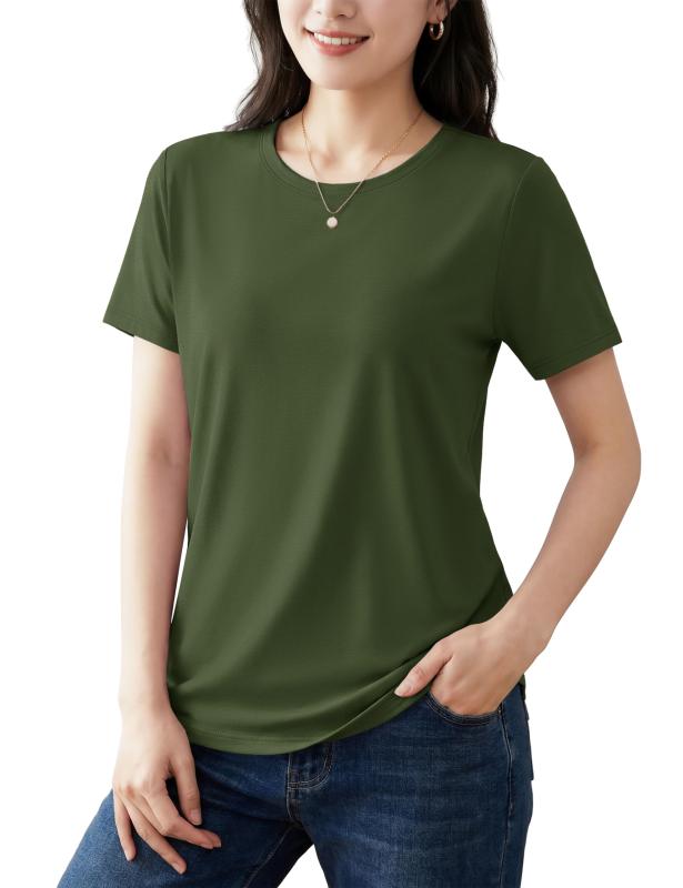 [KEFITEVD] tシャツ レディース 半袖 丸首 接触冷感 日焼け止め トップス 夏 ひんやり 快適 通気 ラッシュガード uvカット 夏服 ゆったり 綿 無地 着痩せ 柔らかい おしゃれ【素材のやさしい肌触り】柔らかな素材を使用し、...