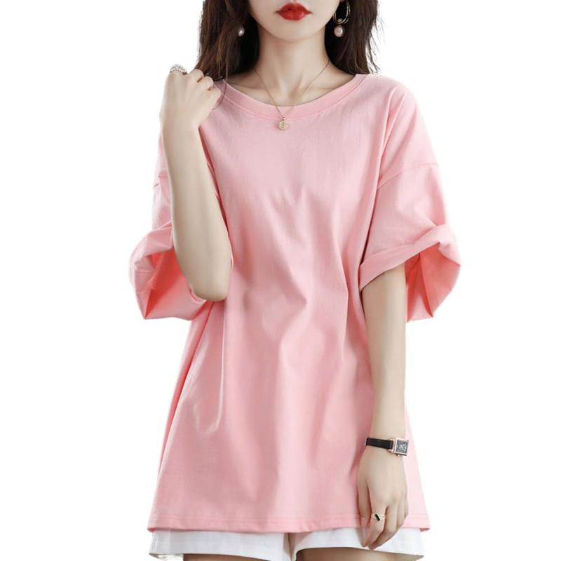 [DONLAONE] tシャツ レディース 綿100 ティーシャツ カットソー トップス 半袖 ゆったり 無地 五分袖 大きいサイズ 春 夏【カラー】黒、白、グレー、ピンク、杏色【素材構成】綿100%、100％綿素材を使用し、吸汗性と通気性...