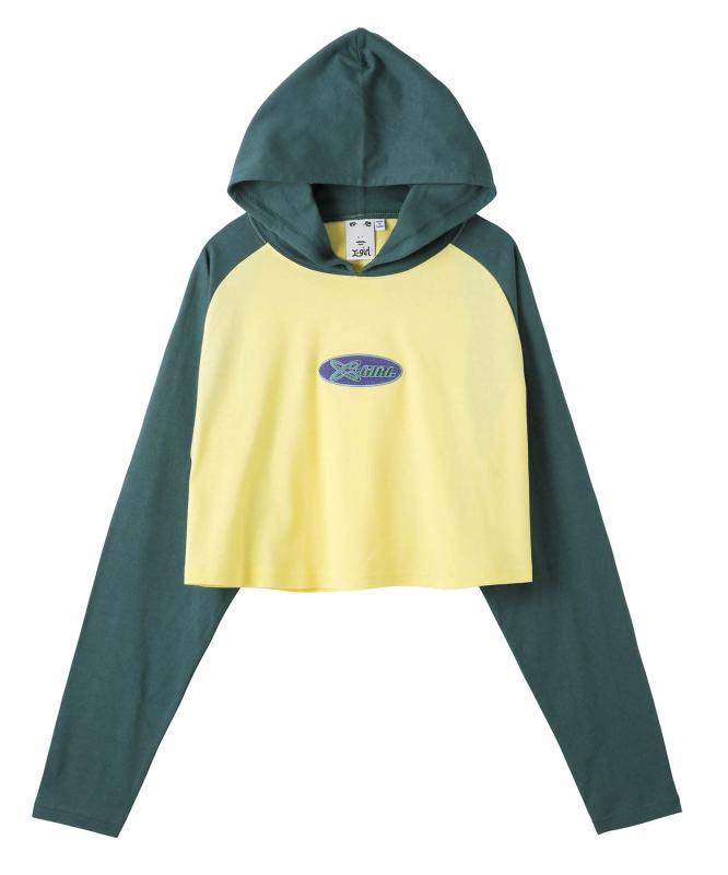 [エックスガール] カジュアルトップスHOODED RAGLAN L/S TEEレディースSIZE:S ゆき丈:85cm 身幅:55cm 着丈:42cm