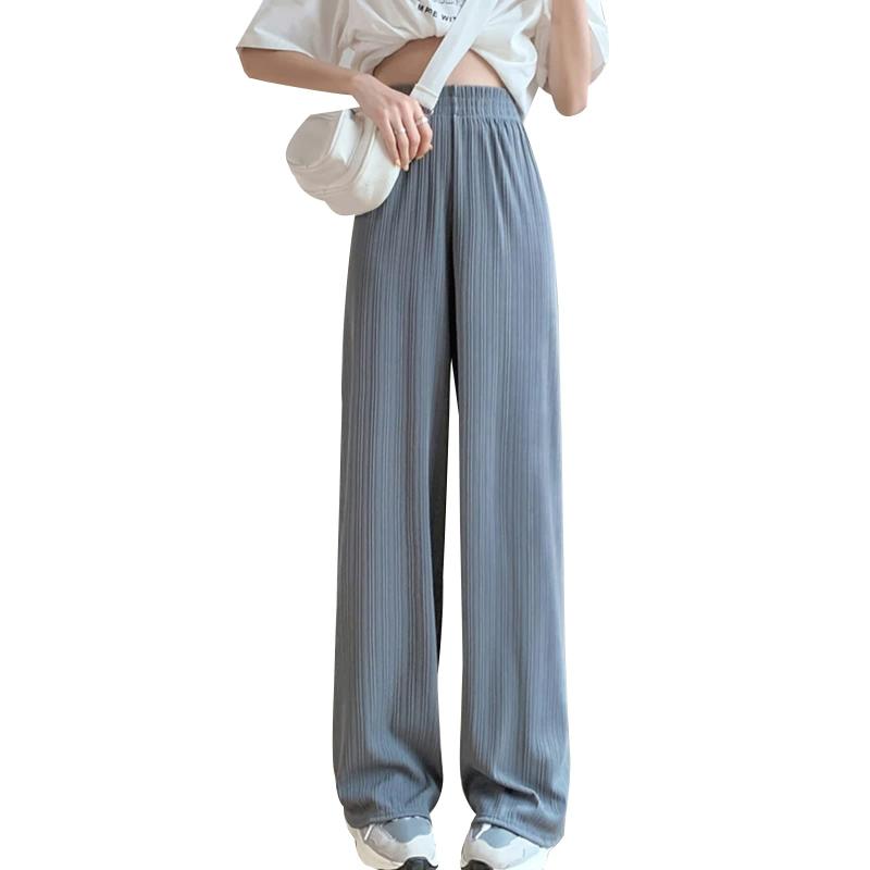 [KumiModa] ワイドパンツ レディース ガウチョパンツ ロングパンツ ズボン ウエストゴム ゆったり 無地 リブ ハイウエスト 大きいサイズ カジュアル 伸縮性 快適 接触冷感 サラサラ UVカット カ
