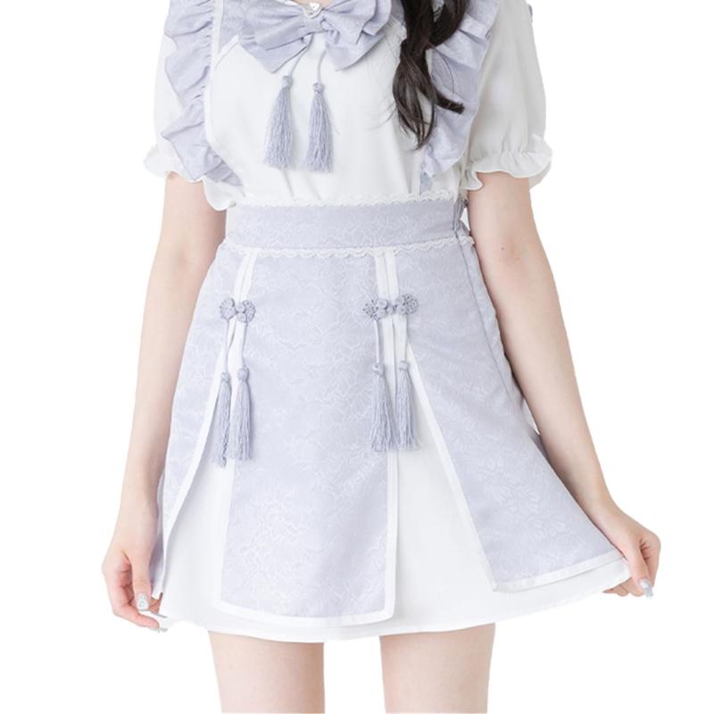 DearMyLove(ディアマイラブ) 量産型 地雷系 服[ディアマイラブ] スカート チャイナラインスリットスカート レディース 534752 ブルー×ホワイト 夢展望レディースオールシーズンチャイナなテイストがかわいいチャイナ釦とスリッ...