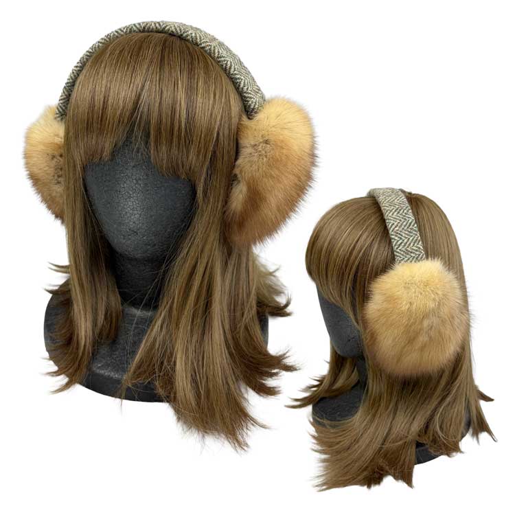 ロシアンセーブル製イヤーマフ、選別漏れですが美しい素材です。 ヘッドバンド部分29cm　耳当て土台立て直径10cm+毛の長さ 素材手配、製造　日本　日本製（当社） 折りたたみ式で耳あて部分が回転して角度が変えられる仕様の土台です。ロシアンセ...