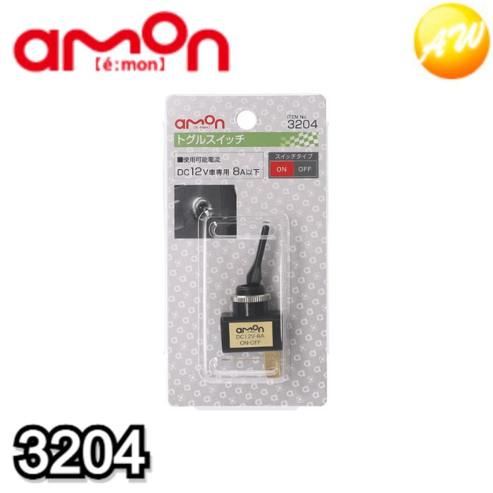 商　品　説　明 ■電装品のON-OFFに ■【仕様】 ・DC12V車専用 ・スイッチパターン:ON-OFF ・使用可能電力:DC12V・8A ・取付穴径:12φ ・ブラック(樹脂ノブ) ■【内容物】 ・トグルスイッチ:1個