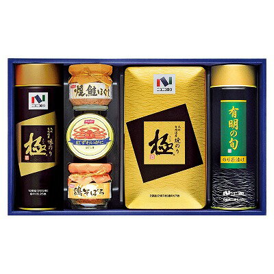 ●商品内容：のり茶漬け缶（6.4g×8袋）・味のり丸缶10袋詰（8切5枚）・焼のり半裁缶2袋詰（2切7枚）・紅ずわいがにほぐし身（55g）・焼鮭ほぐし瓶・鶏そぼろ瓶（各50g）×各1●賞味期限（製造日から）：常温2年●アレルゲン：乳・小麦・...