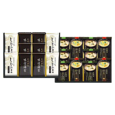 ●商品内容： 有明海産味付海苔（8切8枚）・マルコメ京懐石長ねぎのおみそ汁（15.7g）×各6、しじみ醤油味付海苔（8切8枚）・マルコメ京懐石野菜のおみそ汁（17.4g）×各4 ●賞味期限（製造日から）：常温1年6ヶ月●アレルゲン：小麦 大...