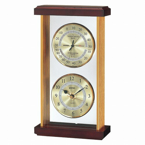 クリスタルな美しさ。ゴールド仕上げのアルミ枠の中に計器が浮かんで見えます。○縦・横・置き掛け兼用タイプ○スーパーEXセンサ採用（精度:温度±1℃ 湿度±2％）日本製 天然木・アルミ 本体（約253×143×55mm）×1 約850g 単3×...