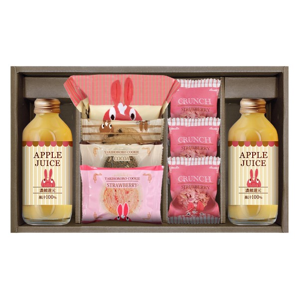 ●アップルジュース180ml×2、焼きドーナツ（ストロベリー）、ストロベリーチョコクランチ×3、焼きほろろクッキー（ココア、ストロベリー）、ナッツとチョコのざっくりクッキー●箱180×300×65mm（日本製）●賞味期限/180日（製造日よ...