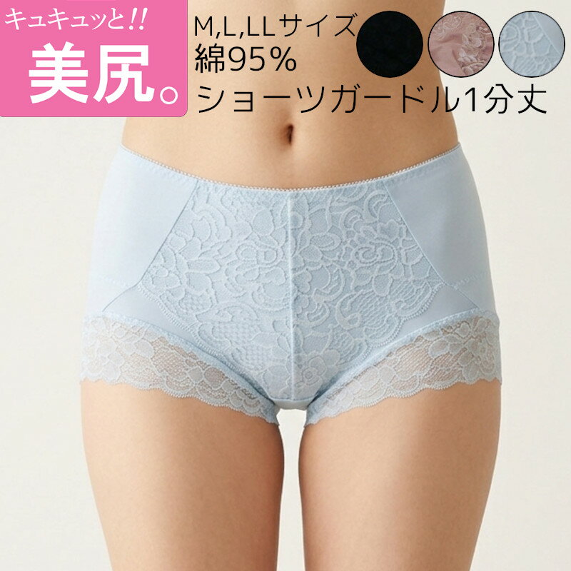 品質 身生地　綿95％　ポリウレタン5％レース部　ナイロン　ポリウレタン サイズ M（ヒップ87-95）L（ヒップ92-100）LL(ヒップ97-105) 説明 肌にやさしい綿ベア天竺素材1分丈タイプヒップラインにパワーネットを裏打ちしヒッ...