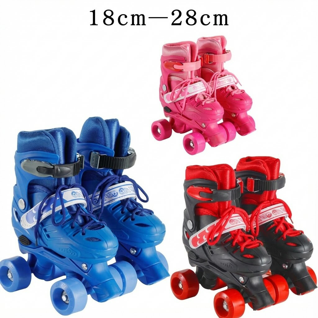 子供の成長に合わせて長く使えるサイズ調節可能のローラースケート。 初めてでも安心な4輪タイプ、インラインは怖くて乗れないお子様に是非おすすめ。 ボタンを押してスライドするだけで簡単にサイズ調節可能。 つま先が高強度素材を採用し、つま先はがっ...
