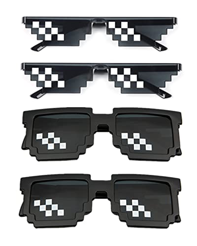 【製品仕様】全部で4組、フリーサイズ（画像参照）、男女兼用。【製品の設計】メガネの表面はモザイク模様で、面白いメガネ、パーティーのためのクールな面白いサングラス。【製品マテリアル】これらのピクセルサングラスは、プラスチック素材でできており、...