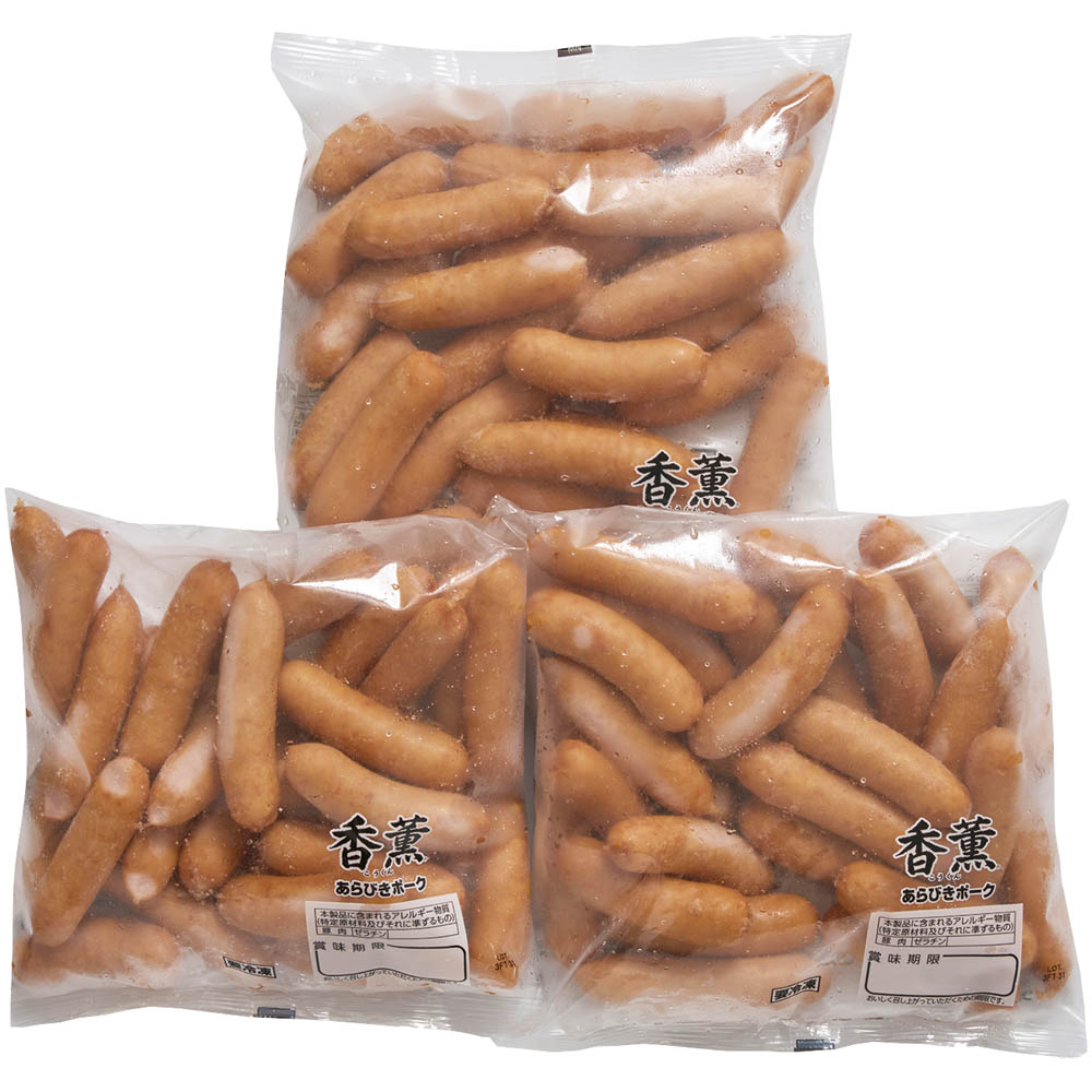 天然羊腸を使用したオールポークの一般的なサイズのウィンナーです。市販の香薫あらびきポークを急速冷凍していますので、そのままの美味しさを味わえます。 セット内容500g×3 サイズ（縦x横x高さ）165x320x80 重量(g)1650 配達...