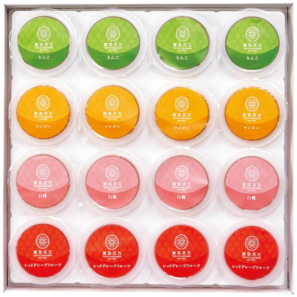 フレッシュなピューレや果汁を使用した果実味あふれるフルーツゼリーの詰合せです。つるんとした食感と小ぶりなサイズが食べやすく、涼やかな味わいです。 セット内容りんご・マンゴー・白桃・レッドグレープフルーツ各39g×各4 サイズ（縦x横x高さ）...