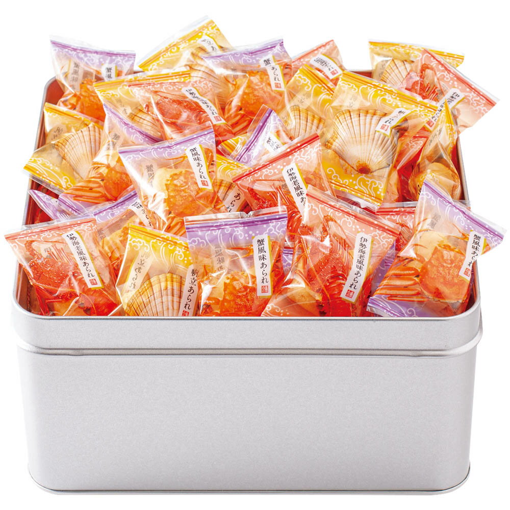 伊勢海老風味・蟹風味・帆立味のふっくらサクッとした食感のあられ。 セット内容あられ3種（伊勢海老風・帆立・蟹風味）275g個包装ミックス サイズ（縦x横x高さ）240x240x120 重量(g)950 配達区分常温 賞味期限（日数）製造後1...