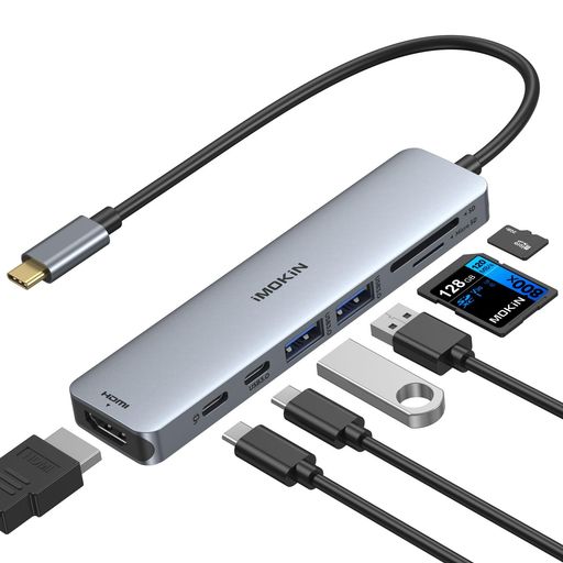 【7-in-1 拡張ハブ】1xHDMI(4K@60Hz)、2xUSB-A 3.0、1xUSB-C(データ用)、1xUSB-C PD(100W充電)、Micro SD/TFカードリーダースロットを搭載。MacBook Pro/Air、MacB...