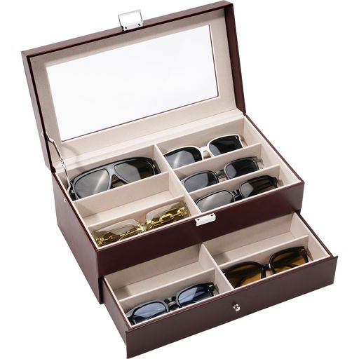 ⌚【サイズ】幅x奥行x高さ:約33.7x18.7x15.2cm; サングラスを12本まとめて収納できる高級感あふれる蓋つきケース。 ⌚【実用性抜群】普段使いのメガネや腕時計、アクセサリーと一緒に収納できる2段ボックスは、ホコリを防ぐ同時に、...