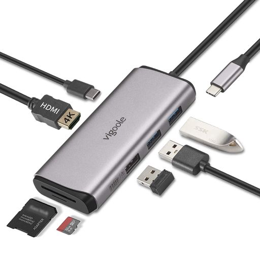【7 in 1 USB Type-C ハブ】7ポートが揃っているUSB Cハブです。USB3.0ポートx2、USB2.0ポートx1、4KHDMIポートx1、PD充電ポートx1、SDカードスロットx1、マイクロSD(TF)カードスロットx1を...
