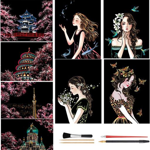 【セット内容】スクラッチペーパーx8枚、スクラッチペンx1本、竹ペンx2本、スクレーパーペンx1本、ブラシx1本 これは大人と子供の両方への完璧な贈り物です。 【サイズ】スクラッチペーパーのサイズは29cmx21cmで、カバンに入れて持ち運...