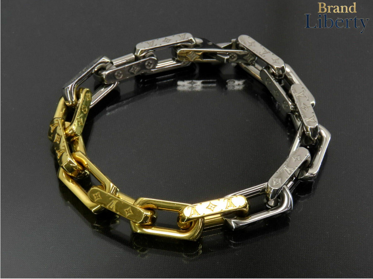 ● ブランドルイヴィトン　LOUIS VUITTON ● 商品名ブレスレット　チェーン　モノグラム　腕輪 ● サイズサイズ：L　全長：約22cm 腕回り：約19cm ● カラーシルバーxゴールド ● 素材メタル ● 型番M1555L ● 製...