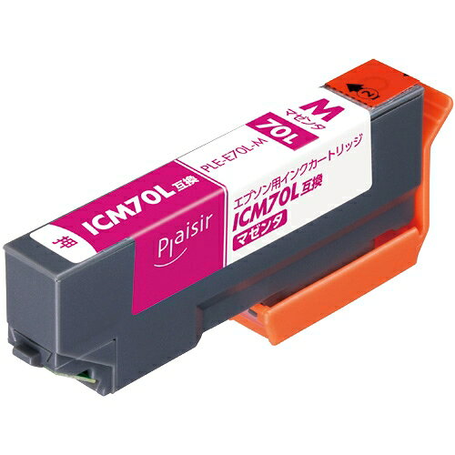 メーカー名:プレジール Plaisir 型式: PLE-E70L-M JAN:4531027005359 純正型番：エプソン ICM70L 内容:マゼンタ、マゼンタ/染料 適合機種：EP-306/ EP-706A/ EP-775A/ EP-...