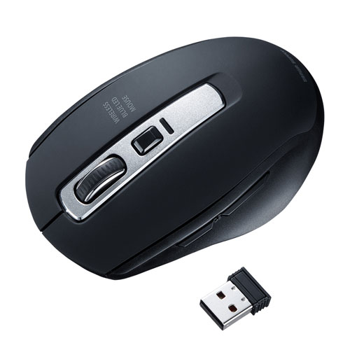 手のひらにフィットした5ボタンワイヤレスブルーLEDマウス。●手のひらにフィットするワイヤレスブルーLEDマウスです。 ●進むボタンより戻るボタンを大きくしており戻るボタンが押しやすいデザインです。 ●左右クリック、サイドボタン、カウント切...