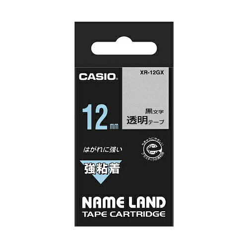 ネームランドテープ●強粘着 ●透明に黒文字 ●12mmラベルテープ●テープ長さ:5.5m ●保証期間:1年間 ●生産国:中国