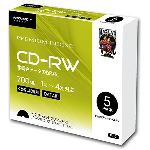 HIDISC データ用 CD-RW 1-4倍速5mmスリムケース入り5枚パック【1個あたり】 4倍速CD-Rデータ用 繰り返し使用可 ワイドホワイトプリンタブル 5枚スリムケース●規格 CD-RW データ用 ●容量 700MB ●対応速度 ...