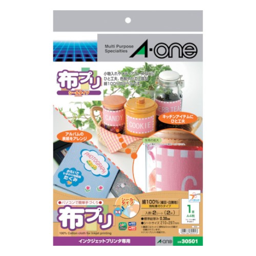 メーカー：エーワンJAN：4906186305013型番：30501■商品説明■●温かみのある綿100％素材の布製ラベルです。●特殊加工技術で文字やイラストがにじまず、くっきり鮮やかに印刷できます。●装飾や名札に便利なシールタイプです。■仕...