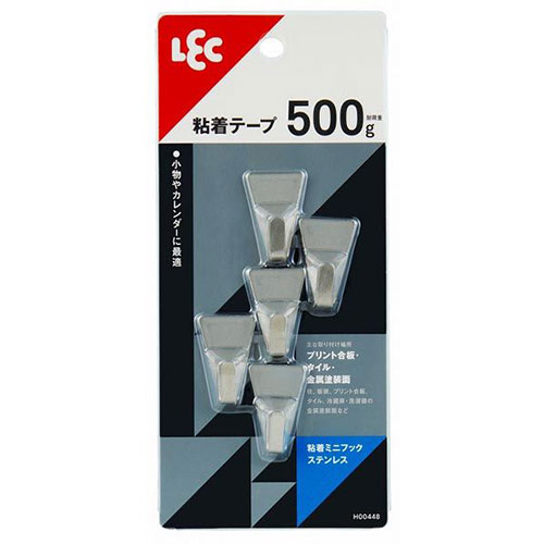 粘着ミニフック ステンレス 5個入 粘着ミニフック ステンレス 5個入 本体サイズ(約) : W20xD10xH30mm 取り付け方法 : 粘着粘着テープ 荷重(約) : 500g 包装形態 : ブリスター台紙(1台紙5個付) 本体 : ス...