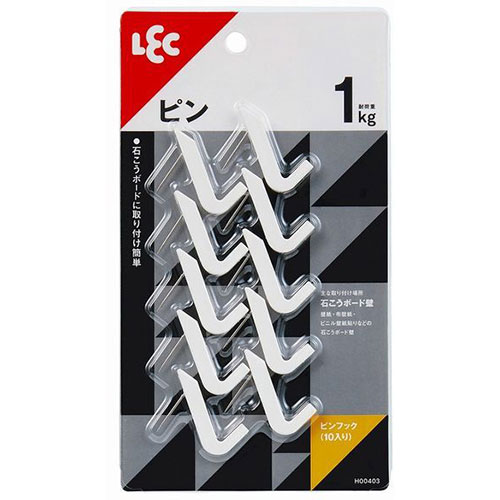 ピンフック 10個入 ピンフック 10個入 本体 : 5×35×35Hmm パッケージ : 100×6×180Hmm 耐荷重 : 1kg 本体 : ポリカーボネート ピン : ステンレス鋼線 生産国 : 中国ピンフック 10個入 ピンフック...