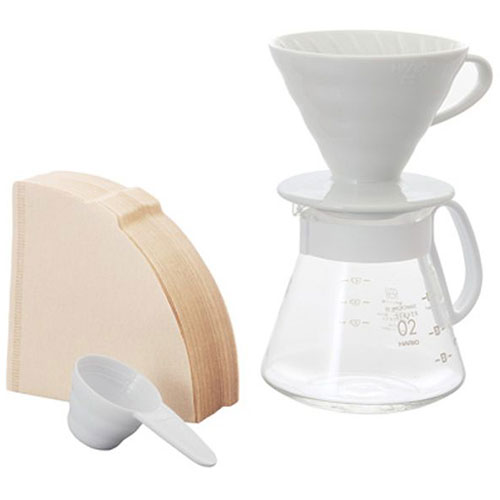 V60セラミックドリッパー02セット ホワイト V60セラミックドリッパー02セット ホワイト 商品サイズ : 幅140×奥行×121×高210mm(セット時) ドリッパー : 1-4杯用 ポット実用容量(約) : 600ml ドリッパー ...
