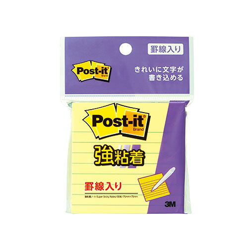 ポストイット 強粘着ノート 罫線入 イエローオフィスの定番、ポスト・イット(R)　強粘着ふせん/粘着メモ。粘着力が約2倍の強粘着タイプです。(当社通常粘着製品比)パソコンや電話、キャビネットなどの樹脂面や垂直面など、今まではがれやすかった場...