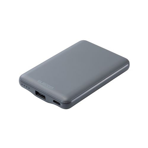 モバイルバッテリー リチウムイオン電池 薄型 15W出力 5000mAh USB Type-C入出力1ポート USB-A出力1ポート ダークグレー■小さくて軽く、持ち運びにちょうどいい、15W出力、容量5000mAhのコンパクトなモバイルバ...