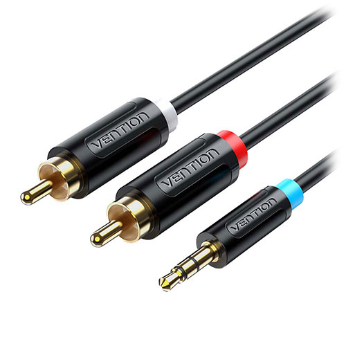 3.5MM Male to 2-Male RCAアダプターケーブル 2M Black Vention avケーブル、RCA 3.5mm 変換 3.5mm オス - 2RCA オス オーディオ ケーブル イヤホン変換 rca ステレオプラグ ...