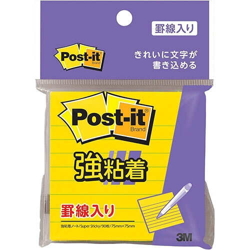 ポストイット 強粘着ノート 罫線入オフィスの定番、ポスト・イット(R)　強粘着ふせん/粘着メモ。粘着力が約2倍の強粘着タイプです。(当社通常粘着製品比)パソコンや電話、キャビネットなどの樹脂面や垂直面など、今まではがれやすかった場所にもしっ...