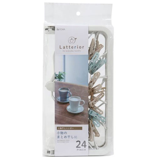 LTR 小物干しハンガー 24P〇小物のまとめ干しに便利なピンチ24コ付コンパクトタイプです。 〇ジョイント部両脇の反りを抑えるため中心を壁で補強した構造の、軽くて扱いやすいフレームです。 〇フレームの対向する場所に同じ色のピンチを配色して...