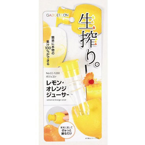 ガジェコン レモン・オレンジジューサーガジェコン レモン・オレンジジューサー製品サイズ(約) : 85×40×30mm 製品重量(約) : 10g 本体 : スチロール樹脂 キャップ : ポリプロピレン 生産国 : タイ